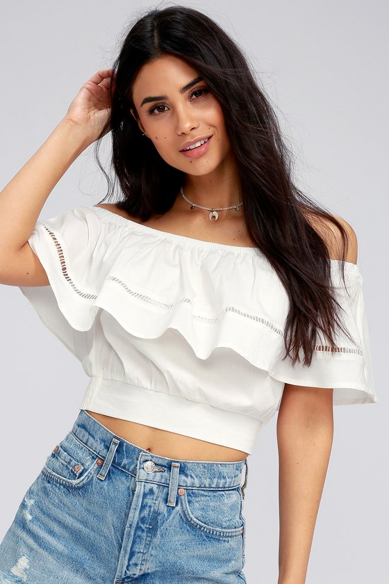 Boho Off The Shoulder Top White Ots Top Ots Crop Top Lulus
