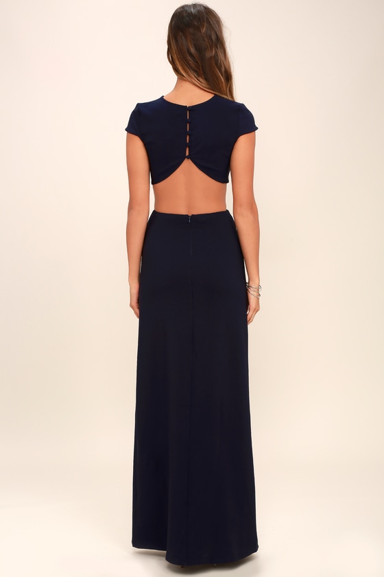 Sexy Navy Blue Dress Maxi Dress Cutout Dress Backless Dress 74 00