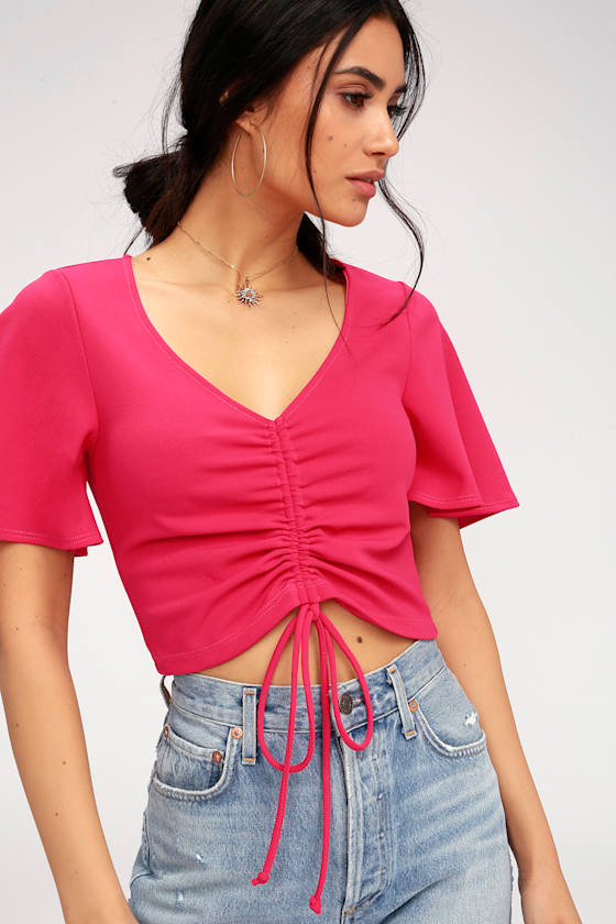 Cute Crop Top - Fuchsia Crop Top - Ruched Crop Top - Lulus