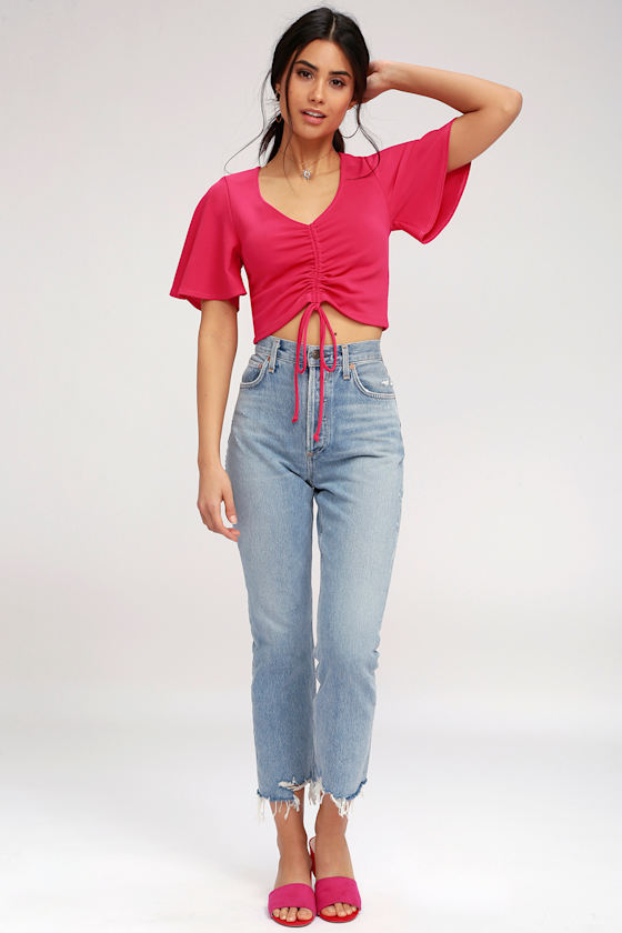 Cute Crop Top - Fuchsia Crop Top - Ruched Crop Top - Lulus