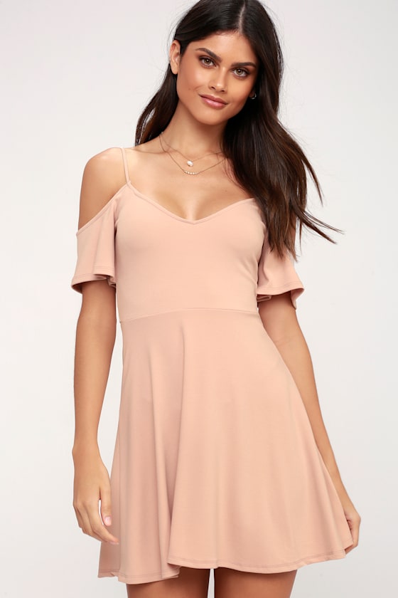 Cute Off-the-Shoulder Dress - Blush Dress - Skater Dress - Lulus