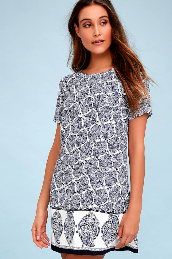 Cute Blue Print Dress - Paisley Shift Dress - Cutout Dress - Lulus