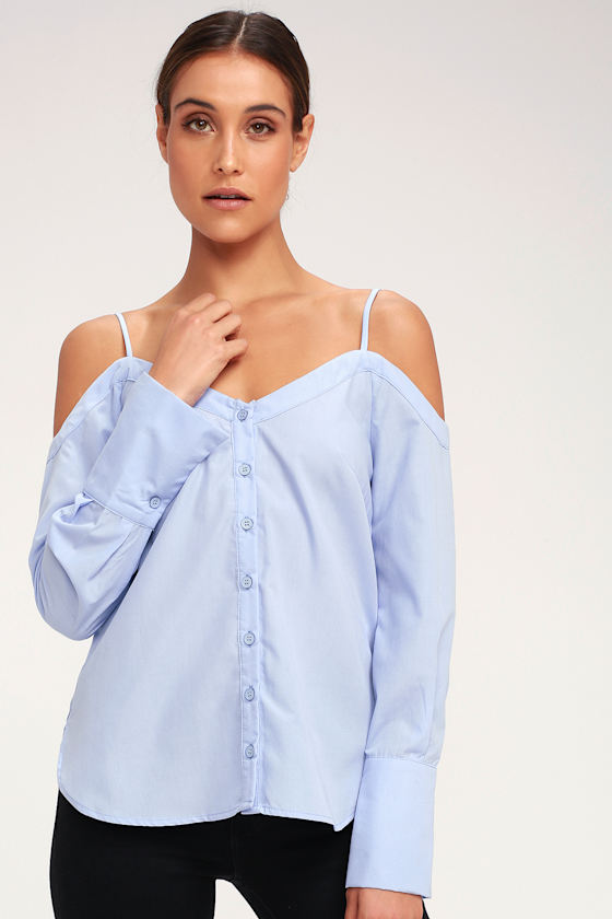Light Blue Top - Off-The-Shoulder Top - Button Top - $38.00 - Lulus