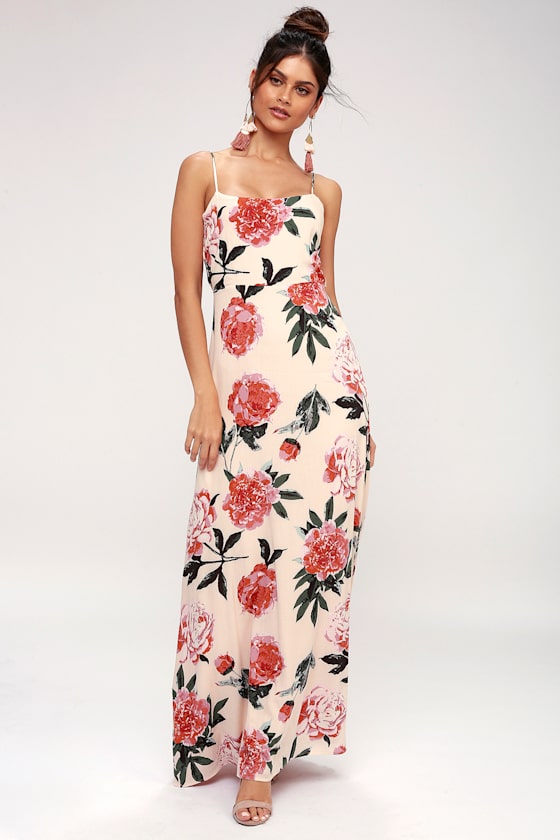 Lovely Blush Pink Dress - Floral Print Dress - Maxi Dress - Lulus Lovely Blush Pink Dress - Floral Print Dress - Maxi Dress - Lulus