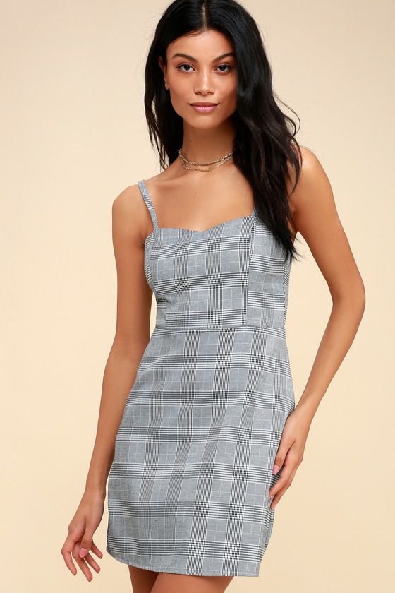 Flirty Plaid Dress Grey Plaid Dress Plaid Mini Dress Lulus