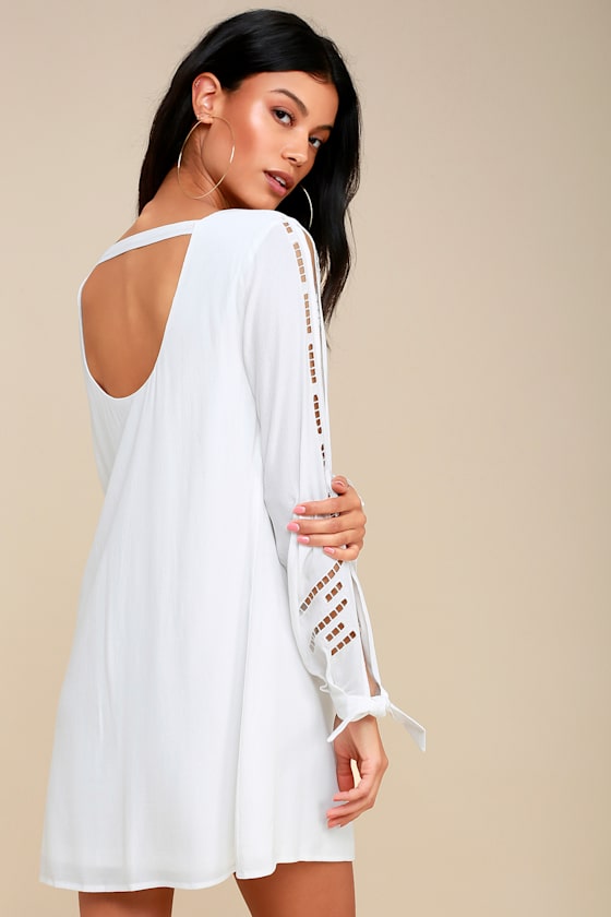 Cute White Dress - Shift Dress - Long Sleeve Dress - Lulus