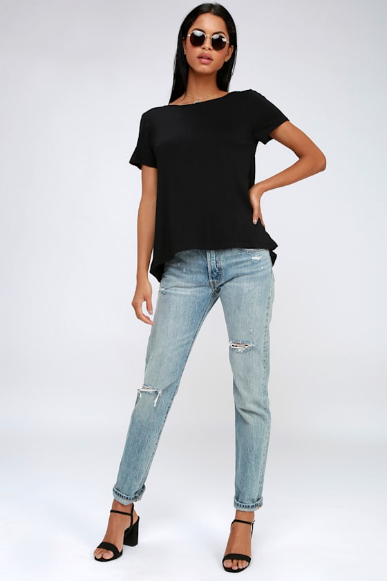 Cute Black Tee - Twisted Back Tee - Short Sleeve Tee - Lulus
