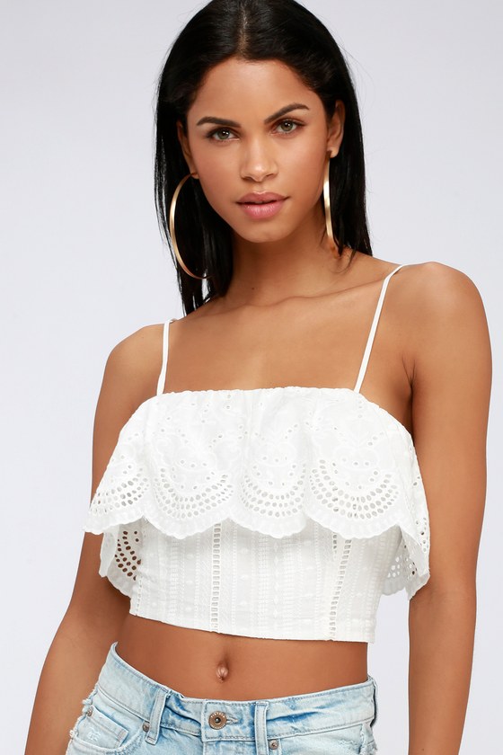 Cute White Top Eyelet Top Crop Top Tank Top Lulus