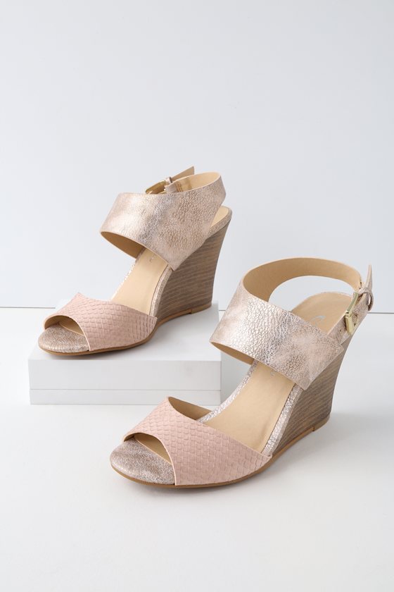 CL by Laundry Brinn - Blush and Rose Gold Wedge Sandals - Lulus