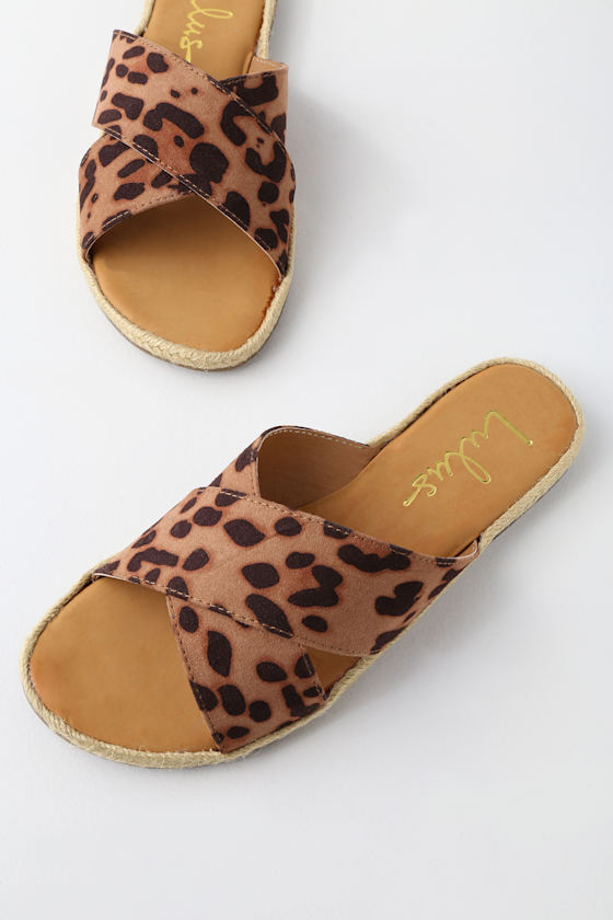 Cute Leopard Slide Sandals - Espadrille Slides- Suede Slides