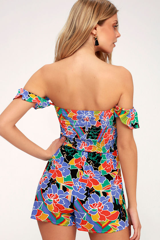 Cute Floral Print Romper - Blue Multi Romper - OTS Romper - Lulus
