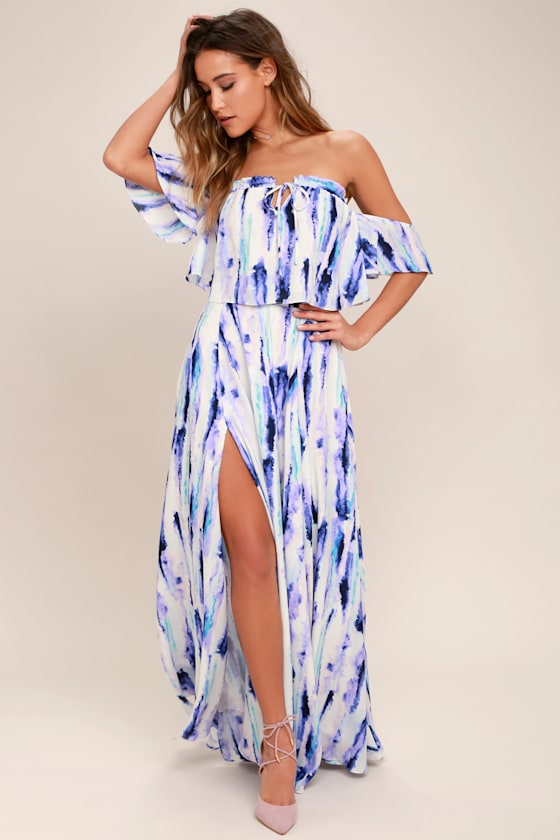 Lovely Purple Print Dress - Two-Piece Dress - Maxi Dress - $124.00 - Lulus