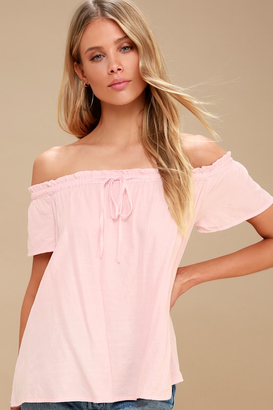 Cute Blush Top - Off-the-Shoulder Top - Front Tie Top - Lulus