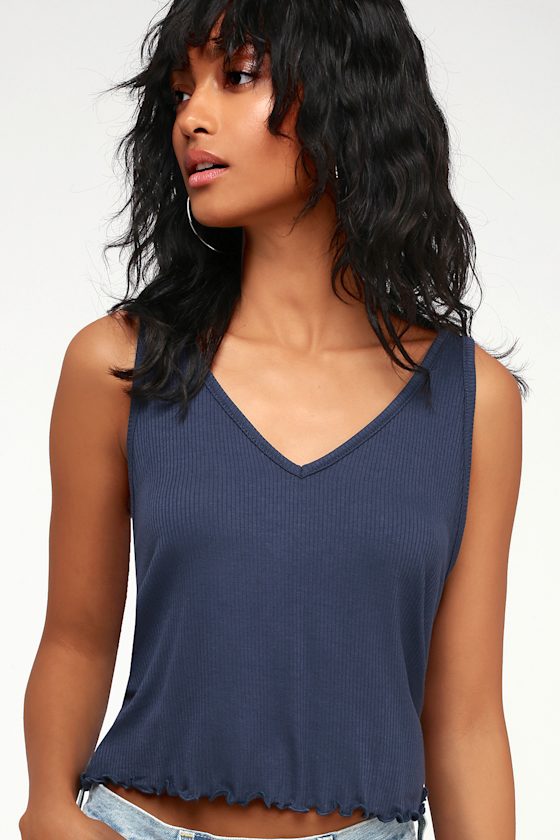 Cute Washed Navy Blue Top - Tank Top - Crop Top - Ribbed Top - Lulus