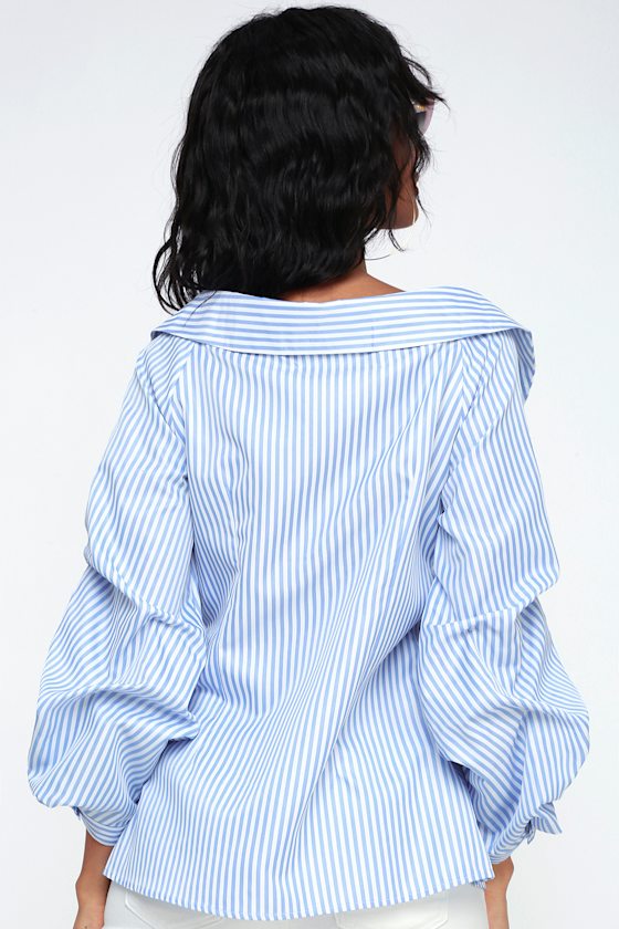 Chic Button-Up Top - Blue and White Top - Long Sleeve Top - Lulus