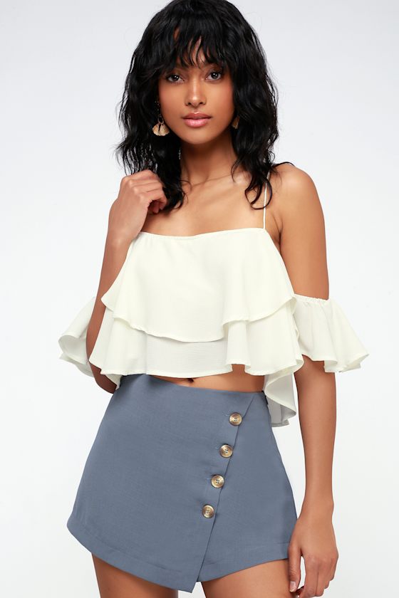 Cute Slate Blue Skort - Button-Up Skort - Slate Blue Skirt - Lulus