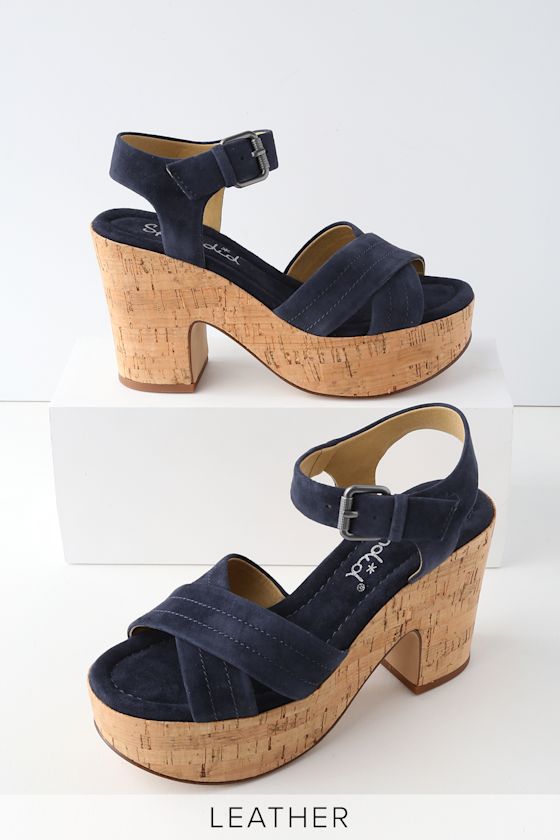 Splendid Flaire - Navy Blue Heels - Platform Sandals - Lulus