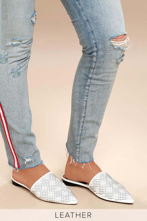 Dolce Vita Elvah - White Studded Mules - Pointed Toe Mules - Lulus
