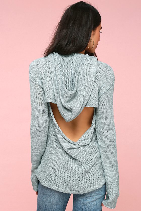 Cool Backless Sweater - Light Blue Sweater - Hooded Sweater - Lulus