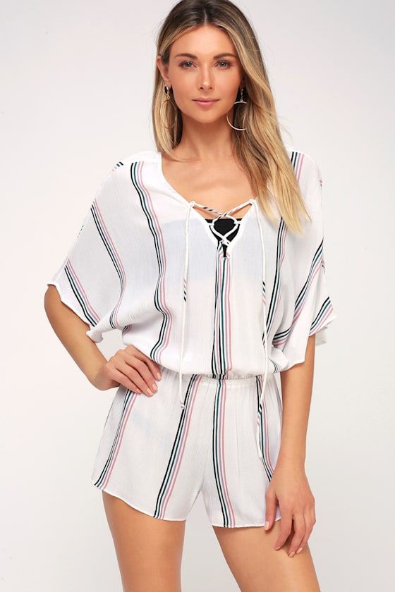 Tavik Harmony - Striped Romper - Lace-Up Romper - Lulus