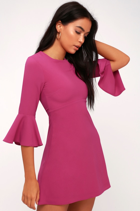 Cute Magenta Dress Flounce Sleeve Dress Sheath Dress Lulus