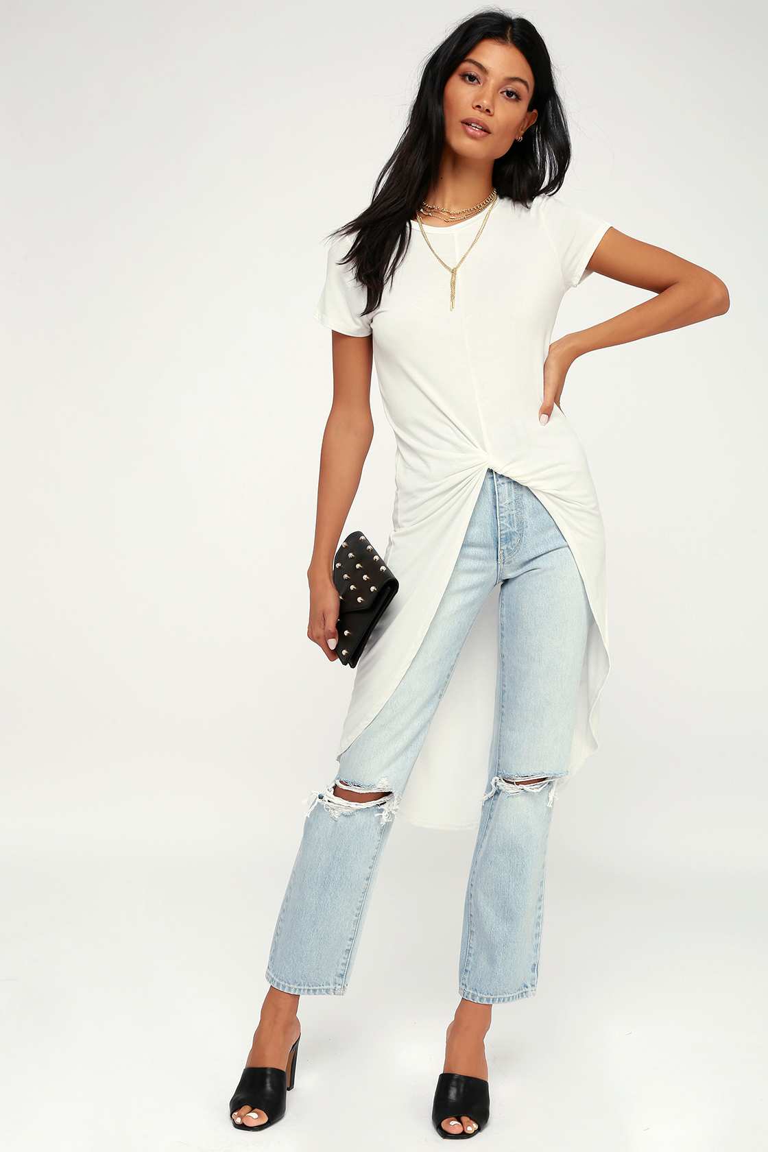 Trendy Tee - High-Low Tee - Knotted Tee - White Tee - Lulus