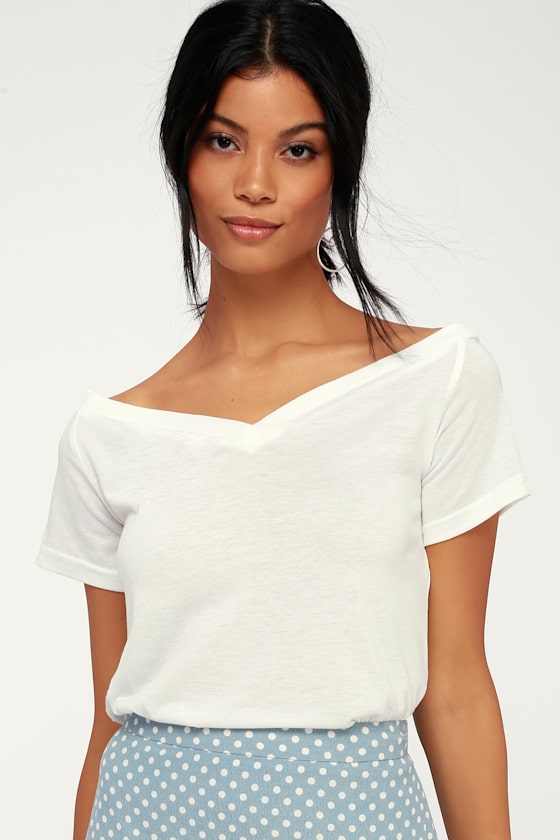 Cute White Tee - Off-the-Shoulder Tee - Lulus