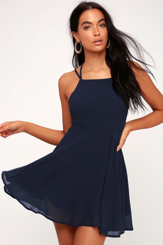 Sexy Navy Blue Dress Lace Up Dress Backless Dress Lulus