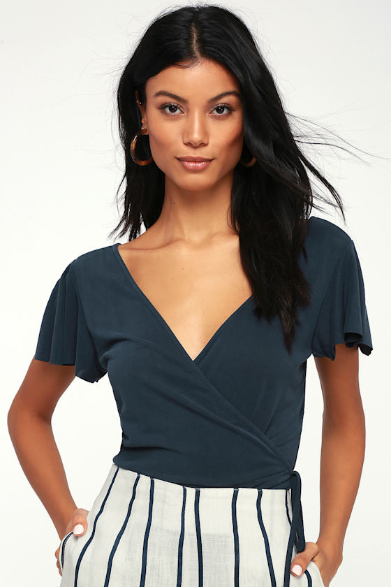 Chic Top - Office Chic Top - Navy Blue Top - Wrap Top - Lulus
