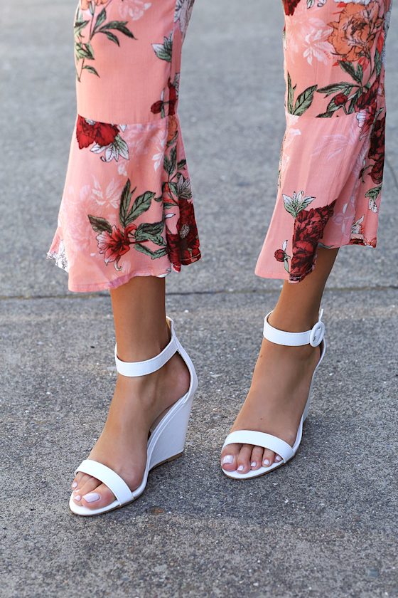 Chic White Heels - Ankle Strap Heels - Wedge Heels - Lulus