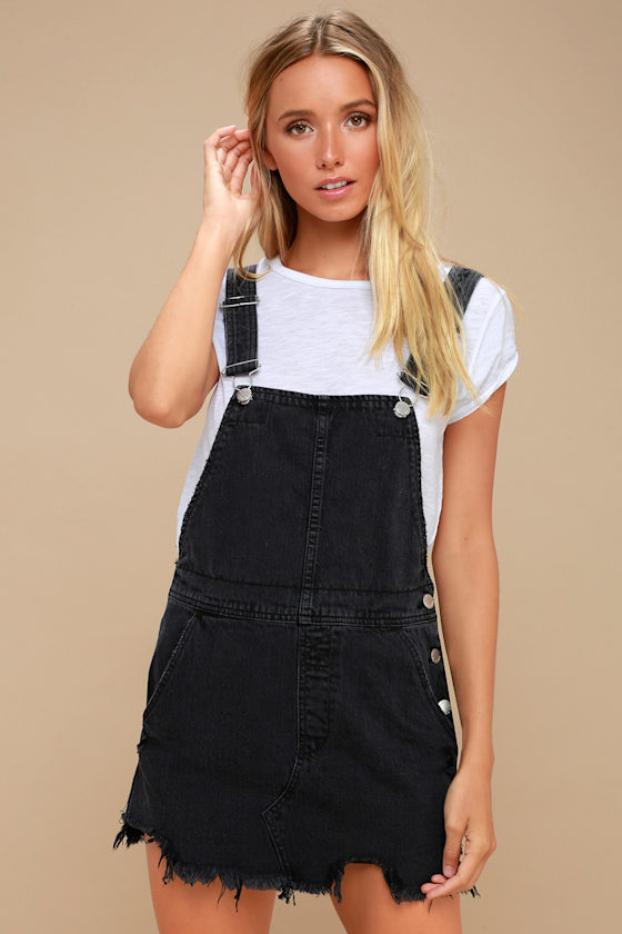 Free People Torn Up - Washed Black Distressed Denim Jumper - Lulus