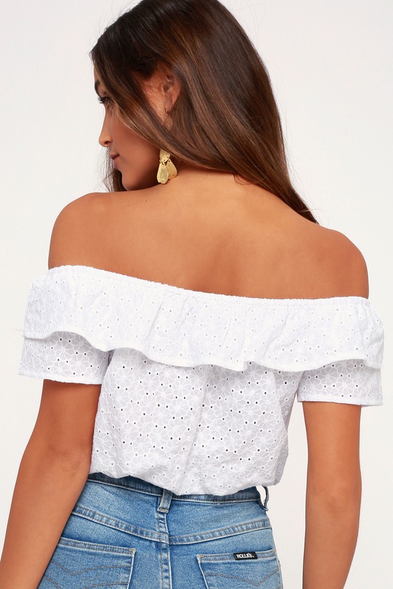 Cute White Eyelet Top Off The Shoulder Top Ots Crop Top Lulus