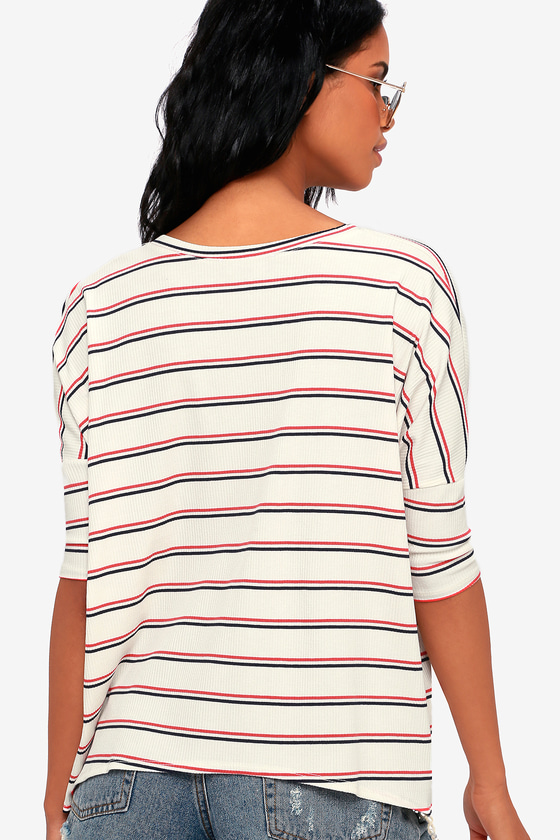 Cool Ivory Striped Tee Oversized Tee V Neck Tee