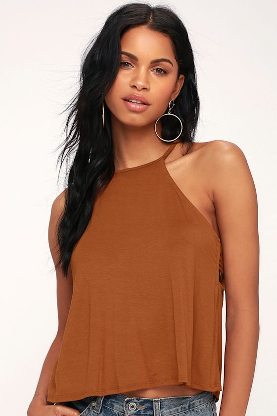 Cool Brown Tank Top - Strappy Tank Top - Halter Tank Top - Lulus