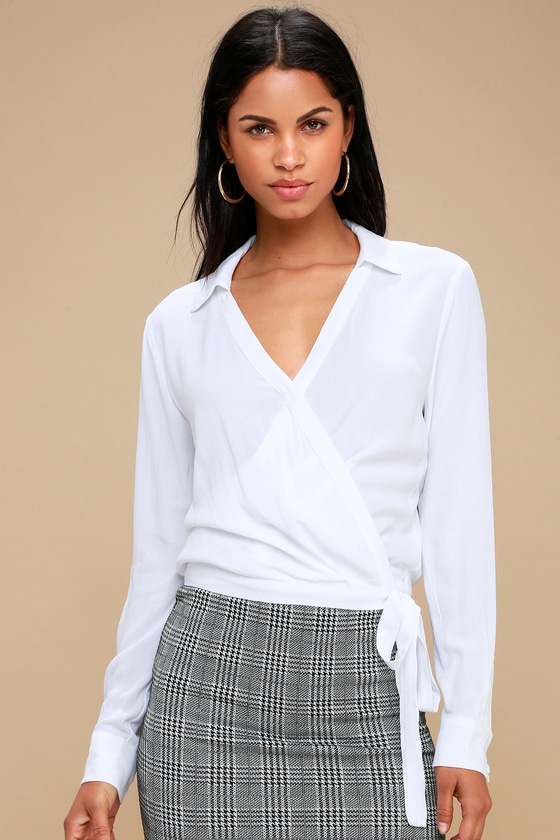 Chic White Top - Wrap Top - Long Sleeve Top - Woven Top - Lulus Chic White Top - Wrap Top - Long Sleeve Top - Woven Top - Lulus