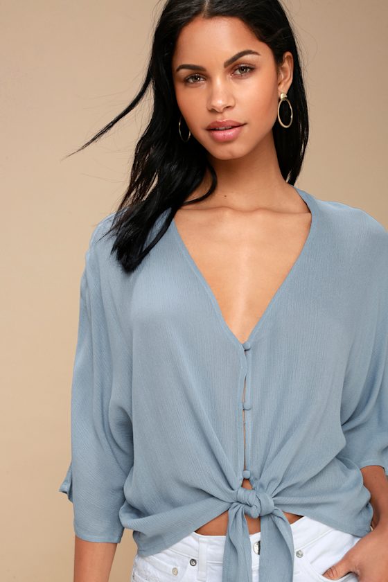 Chic Light Blue Top - Tie-Front Top - Button-Up Top - Lulus