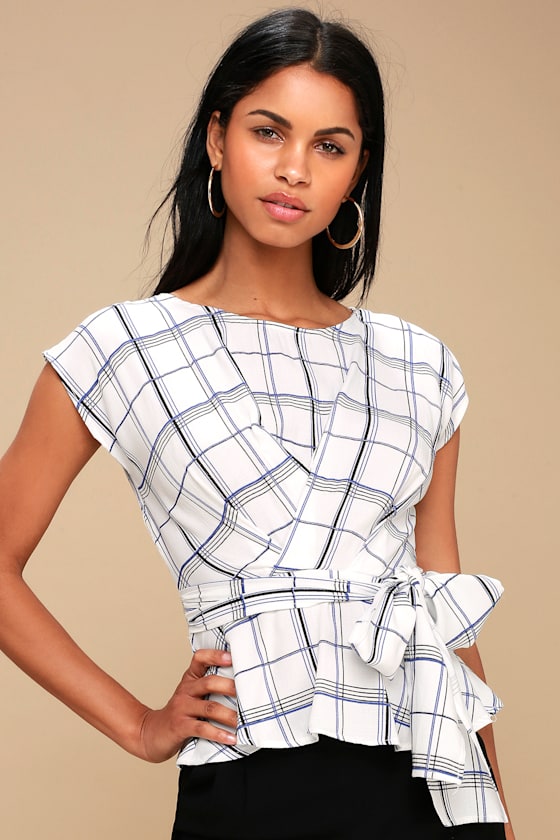Cute White Top - Grid Print Top - Grid Print Peplum Top - Lulus