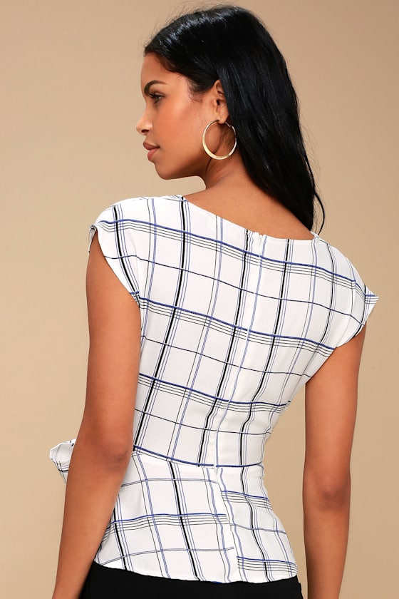 Cute White Top - Grid Print Top - Grid Print Peplum Top - Lulus