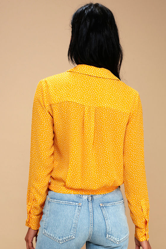 Cute Polka Dot Top - Wrap Top - Yellow Top - Office Top - Lulus
