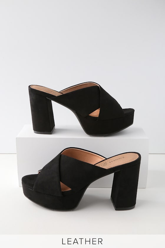 Chinese Laundry Teagan - Black Suede Leather Mules - Lulus