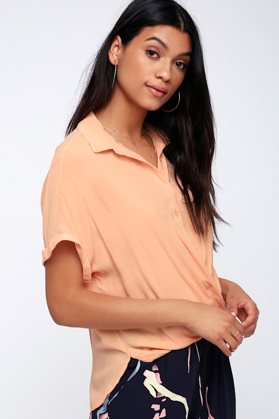 Cute Blush Pink Top - Button-Up Top - Twisted Hem Top - Lulus