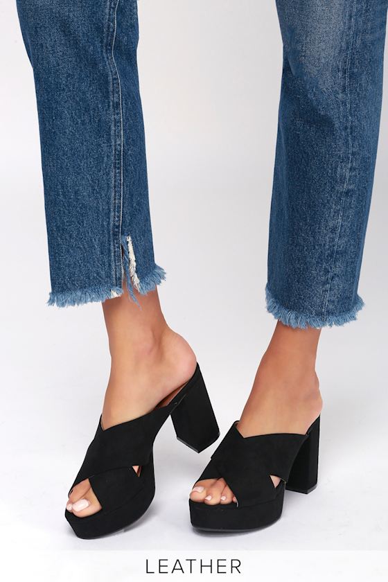 Chinese Laundry Teagan - Black Suede Leather Mules - Lulus