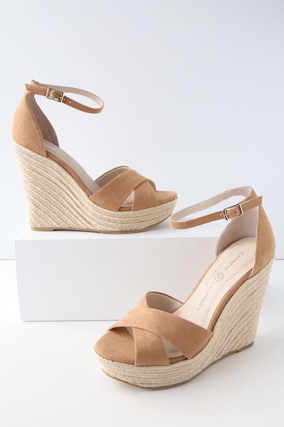 Chinese Laundry Morgan - Camel Suede Espadrille Wedges - Lulus