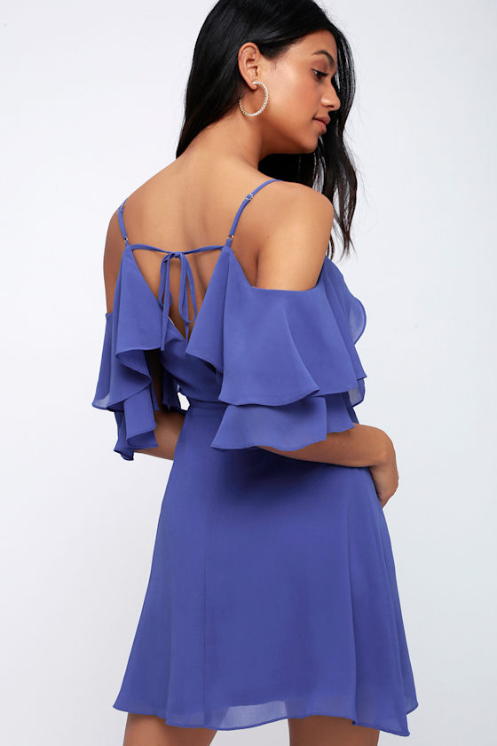 Cute Cobalt Blue Dress - Blue Off-the-Shoulder Skater Dress - Lulus