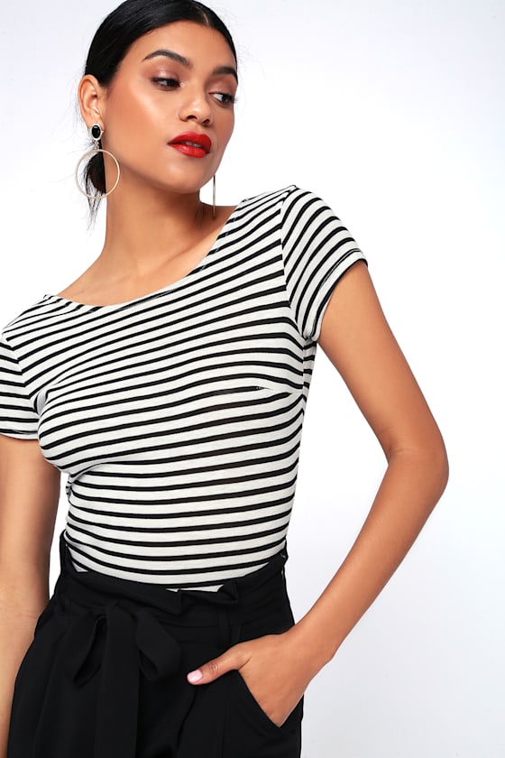 Cute Black and White Striped Bodysuit - Backless Bodysuit - Lulus