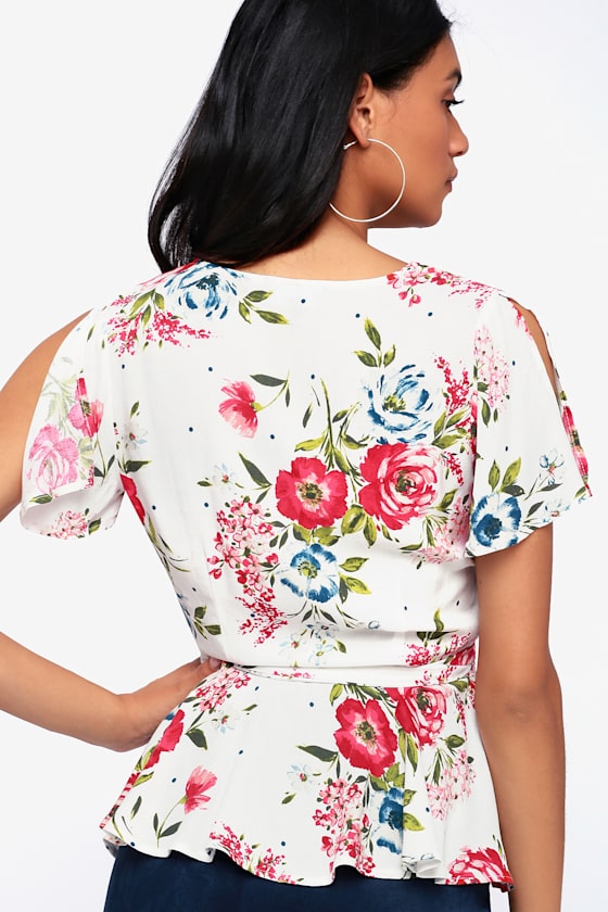 Lovely White Floral Print Top - Floral Print Wrap Top - Lulus