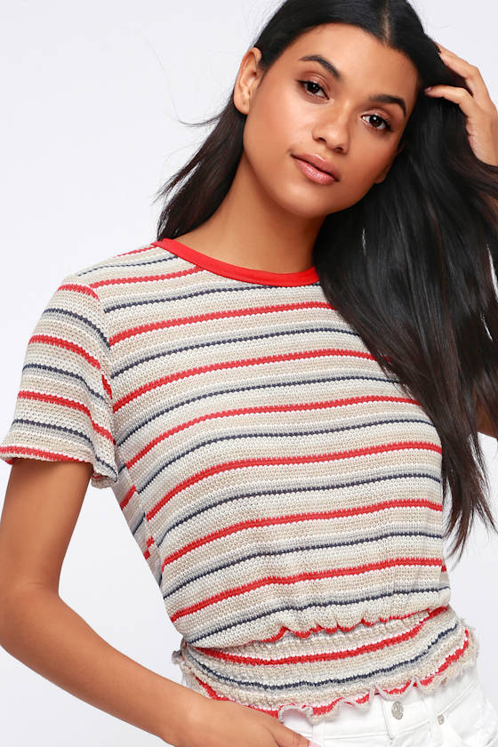 Cute Red Striped Tee - Knit Tee - Striped Smocked Tee - Lulus