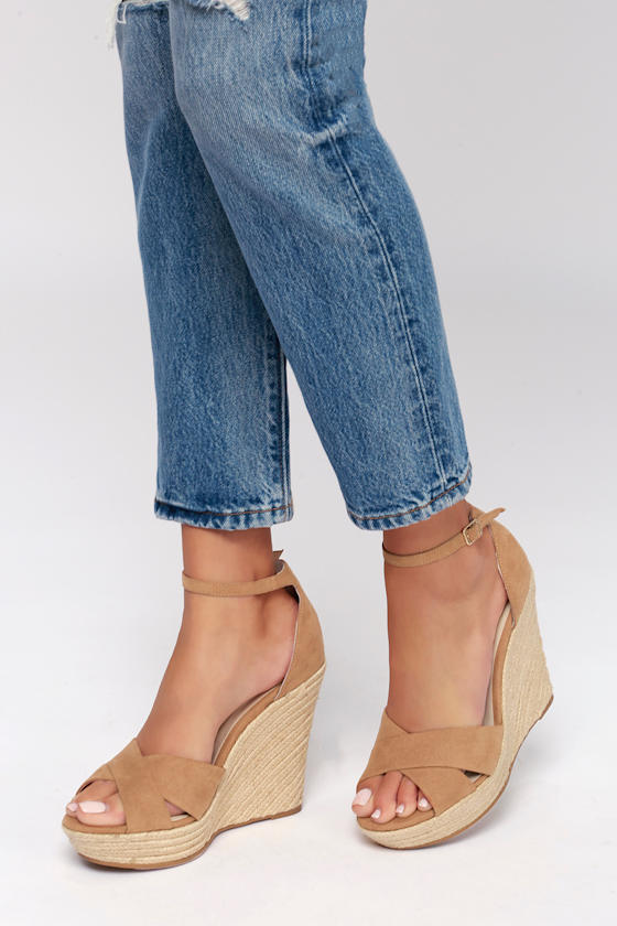 Chinese Laundry Morgan - Camel Suede Espadrille Wedges - Lulus