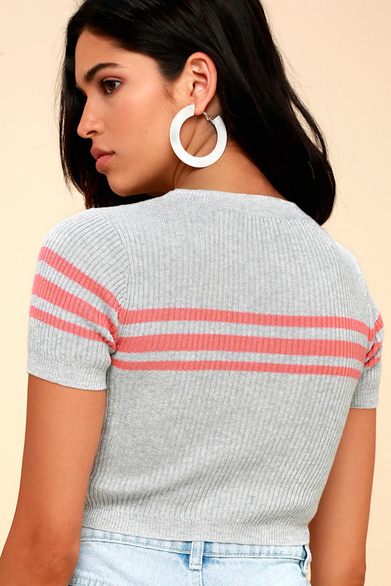 Fun Crop Top - Grey Crop Top - Striped Crop Top - Ribbed Top