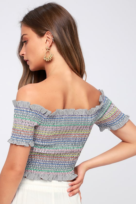 Cute Multi Stripe Off-the-Shoulder Top - Smocked Crop Top - Lulus